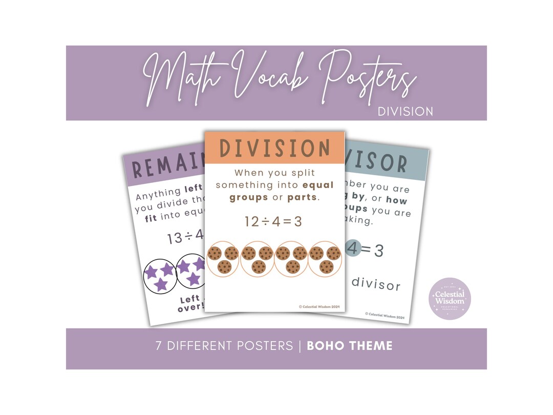 Division Vocabulary Posters, Boho, Printable, Anchor Chart, Handout ...