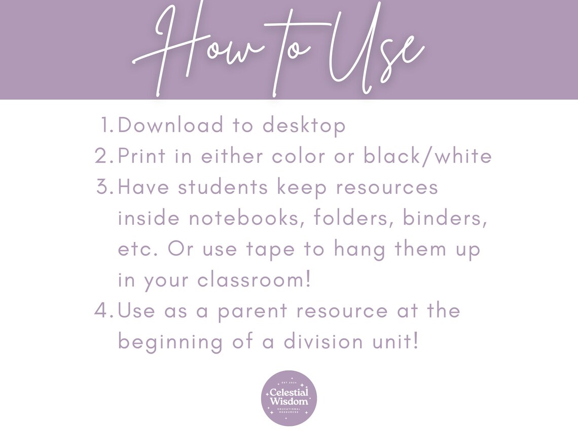 Printable Division Vocabulary Posters, Anchor Chart, Handout, Resource ...