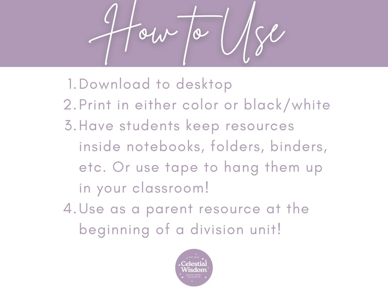 Printable Division Vocabulary Posters, Anchor Chart, Handout, Resource ...