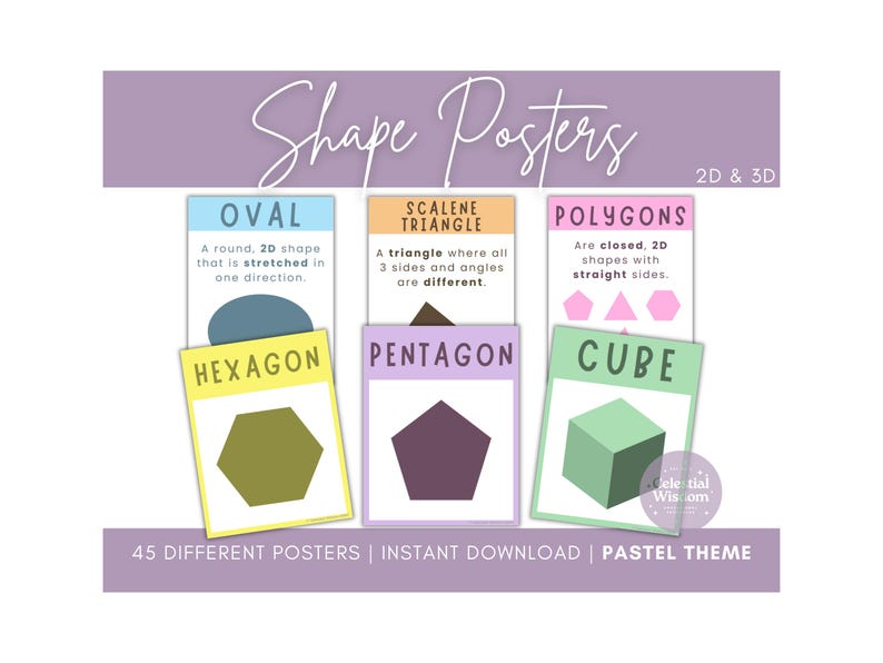 Printable Geometry Shape Posters, Pastel, Math, 2D, 3D, Polygon ...