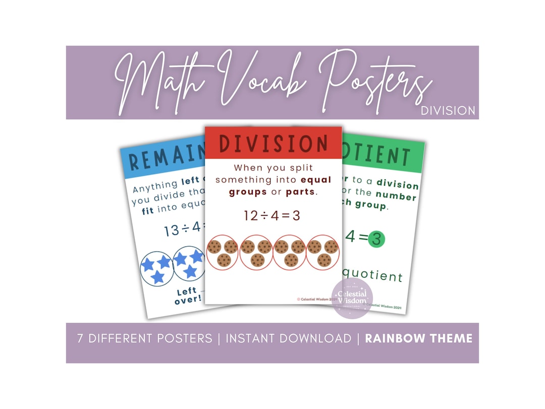 Printable Division Vocabulary Posters, Anchor Chart, Handout, Resource ...