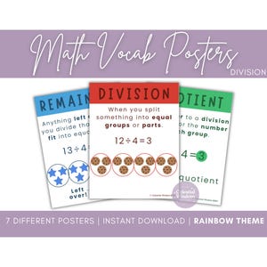 Printable Division Vocabulary Posters, Anchor Chart, Handout, Resource ...