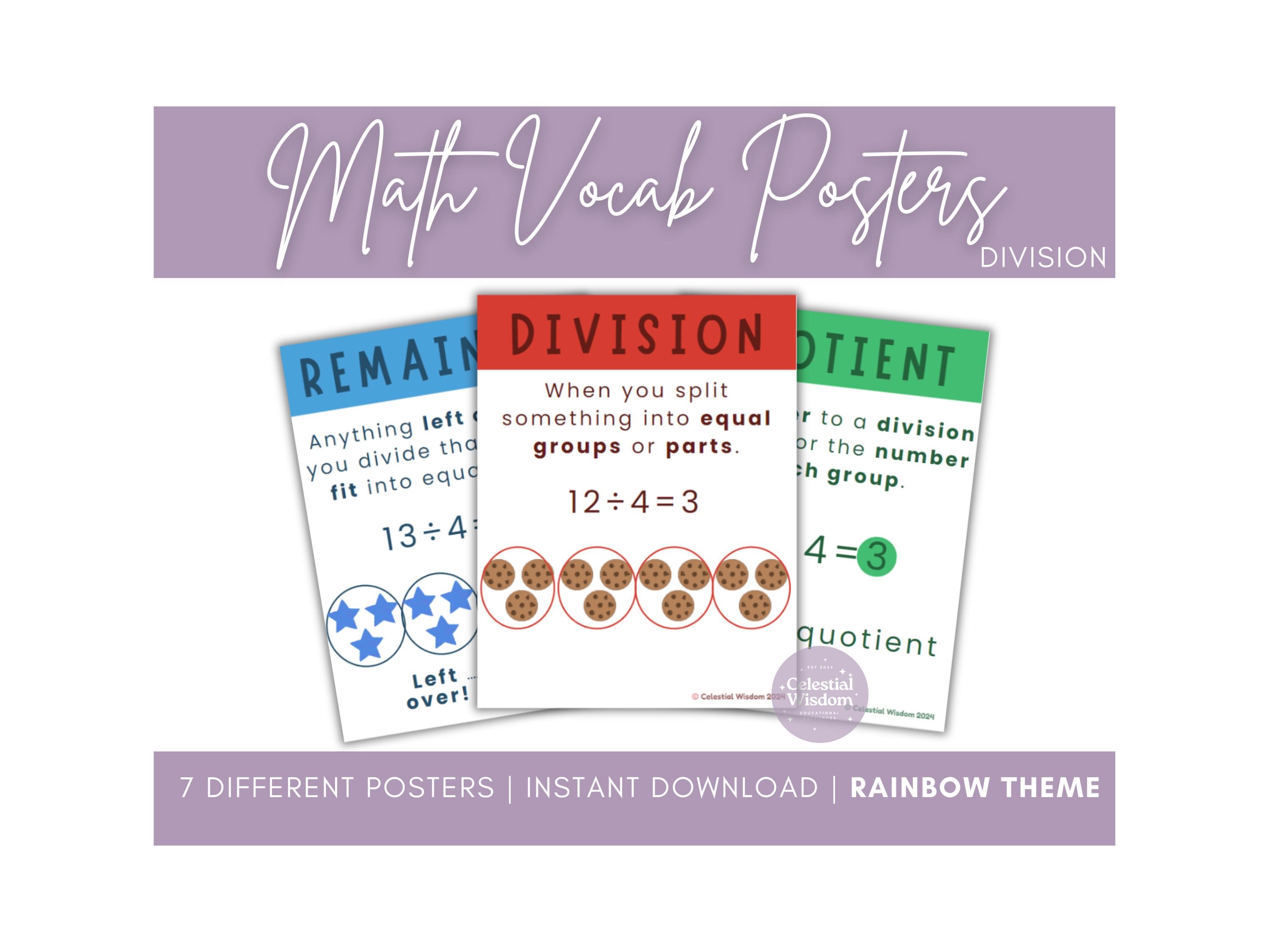 Printable Division Vocabulary Posters, Anchor Chart, Handout, Resource ...