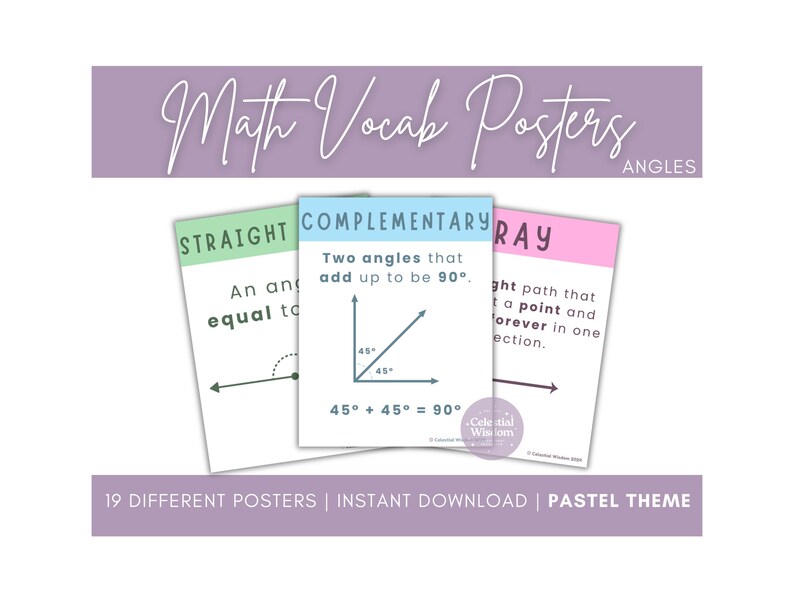 Printable Angle Vocabulary Posters, Math, Pastel, Math Class ...