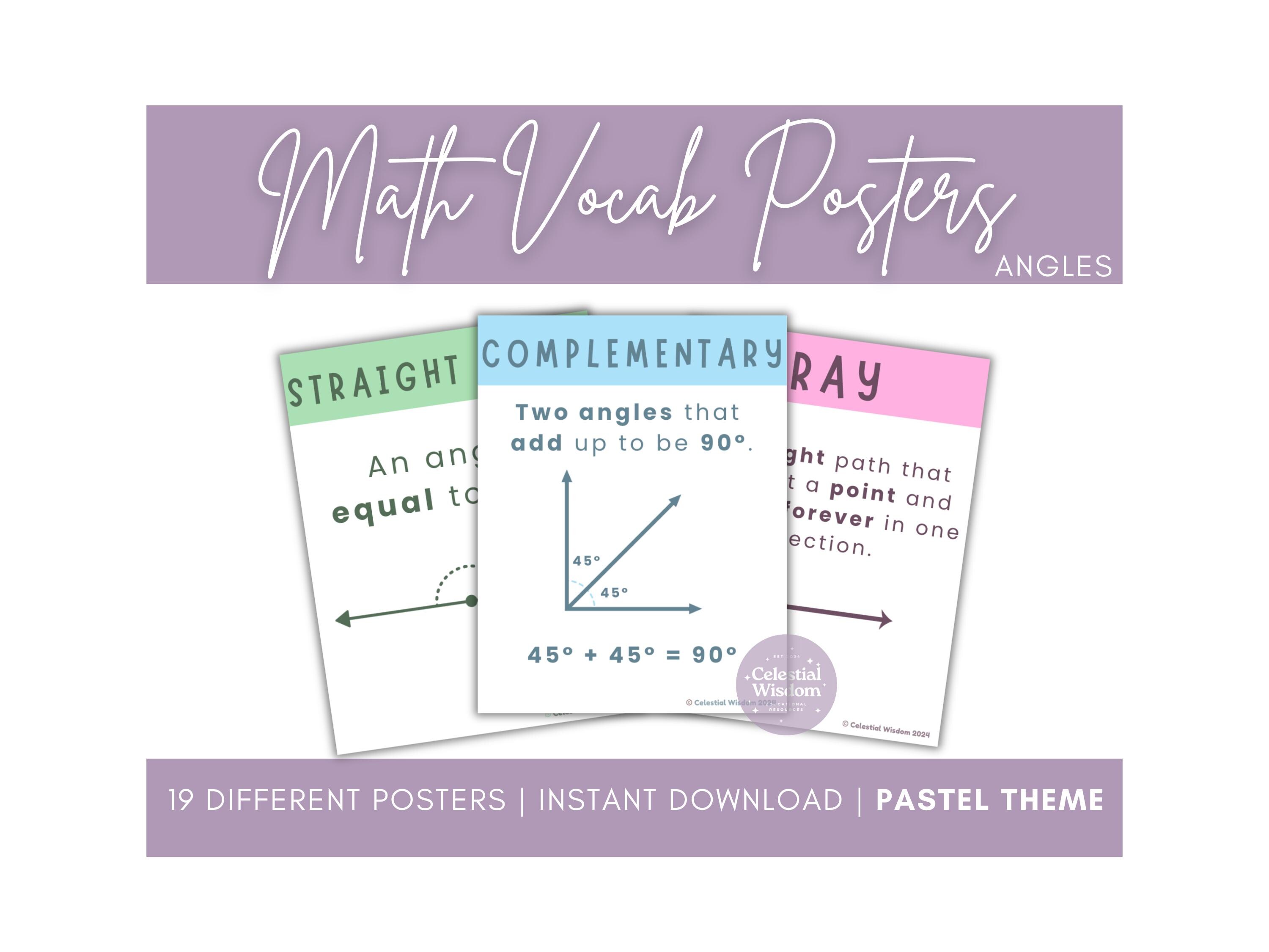 Printable Angle Vocabulary Posters, Math, Pastel, Math Class ...