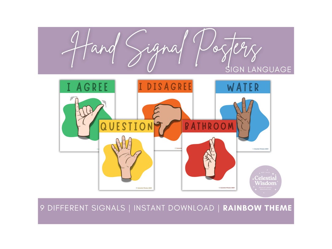 Hand Signal Classroom Posters, Rainbow, Decor, Sign Language, Classroom ...