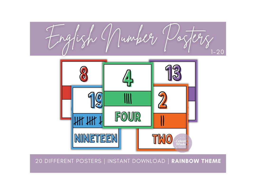 Printable English Number Posters, Math, Tallies, Counting, Resource ...