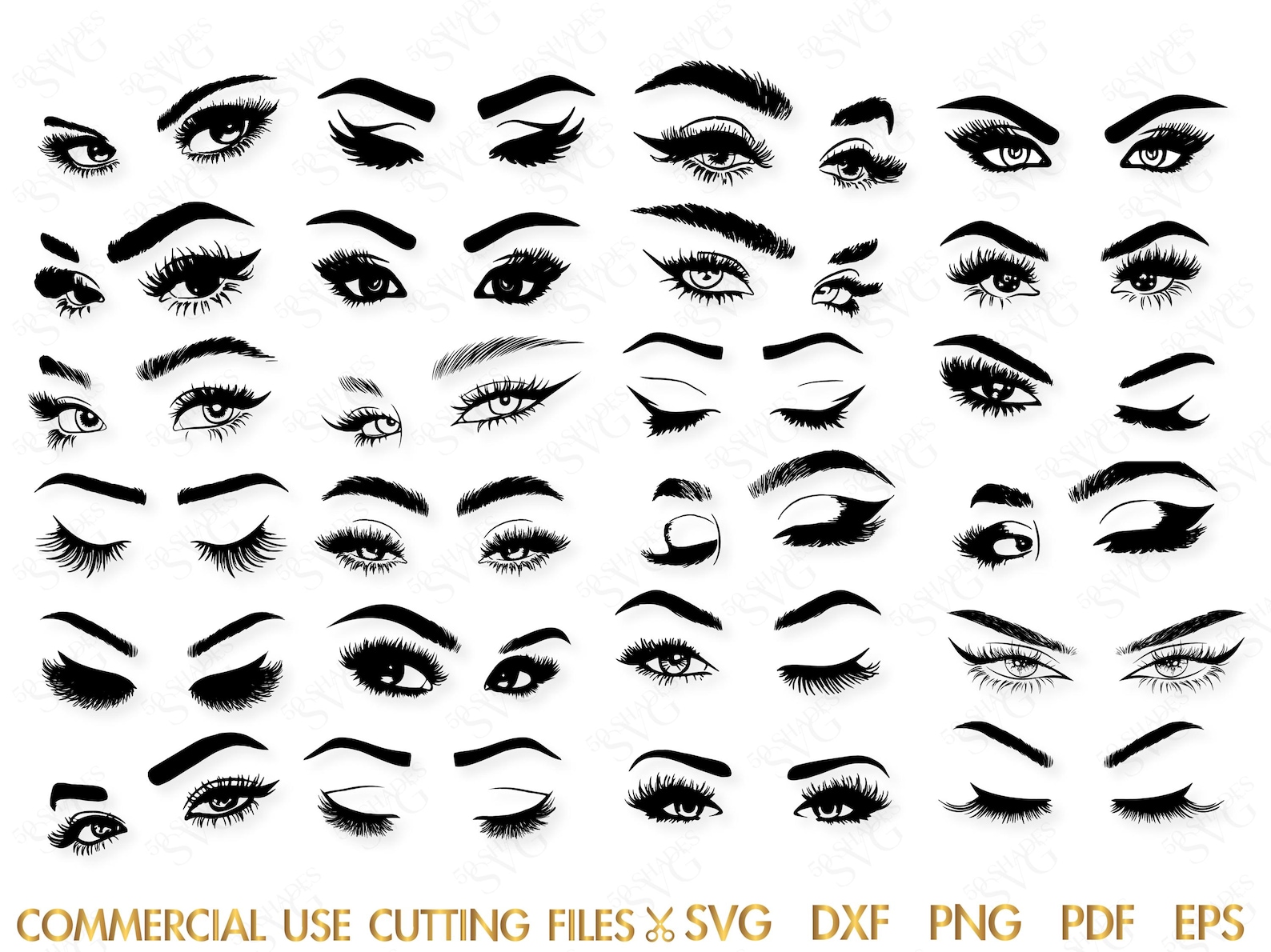 26 Eyes Bundle Svg, Beautiful Eyes Svg, Eyelashes SVG, Makeup Svg ...