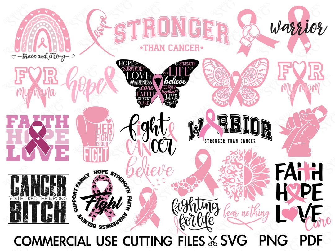 50 Cancer Awareness SVG PNG Bundle, Breast Cancer Svg, Cancer Svg ...