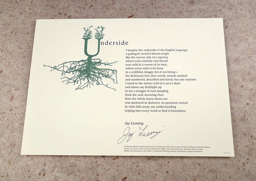 Letterpress Poetry Broadside Print — "underside" — Poet Jay Leeming ...