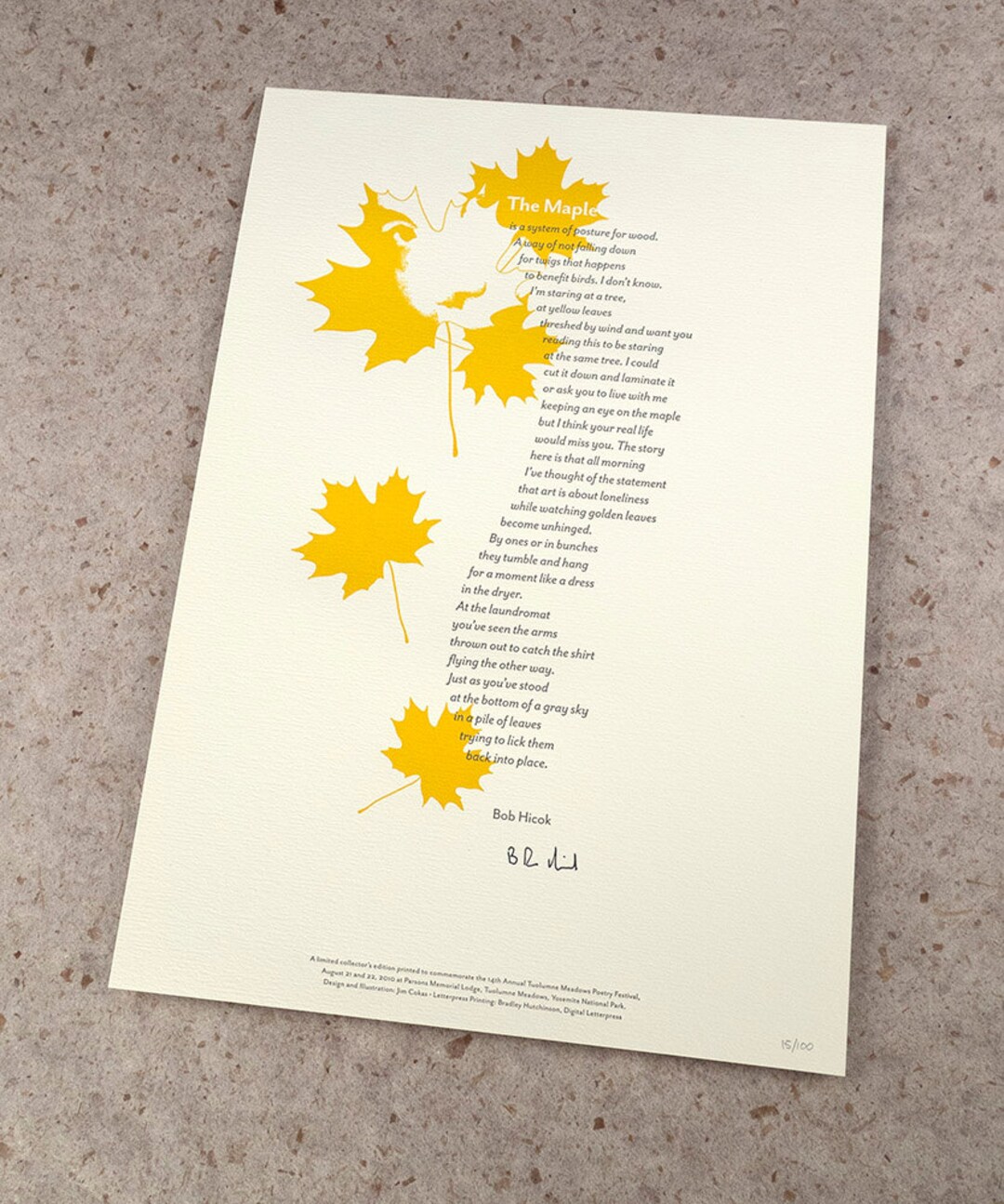 Letterpress Poetry Broadside Print — "the Maple" by Poet Bob Hicok, Art ...