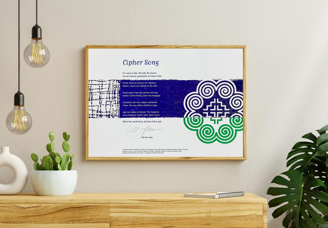 Letterpress Poetry Broadside Print — "cipher Song" — Poet Mai Der Vang ...