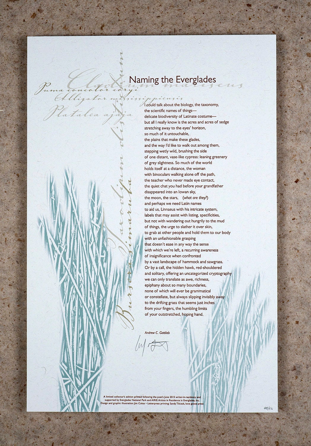 Signed Letterpress Poetry Broadside — "naming the Everglades" by Poet ...