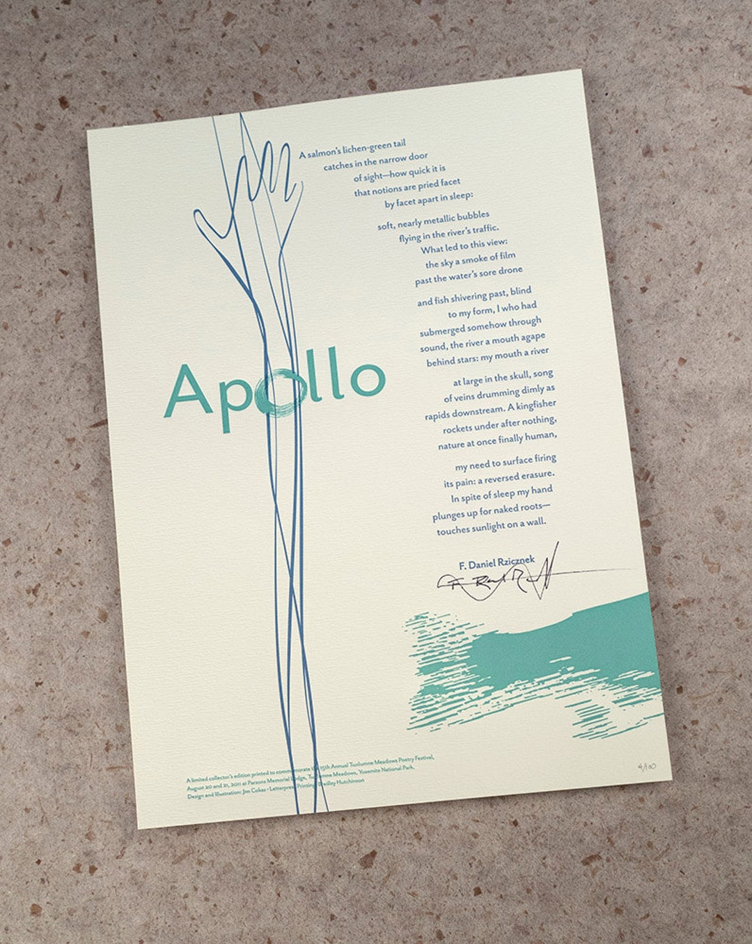 Letterpress Poetry Broadside apollo Poet F. Daniel Rzicznek, Art ...