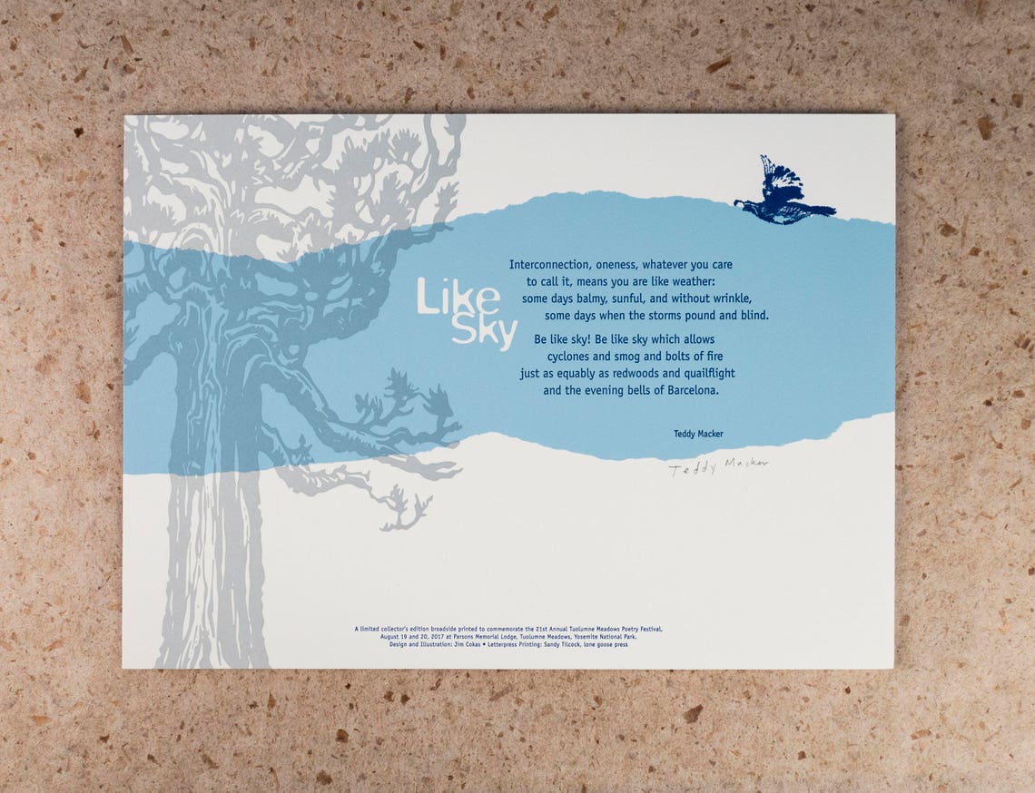 Letterpress Poetry Broadside Print — "like Sky" Poem by Teddy Macker ...