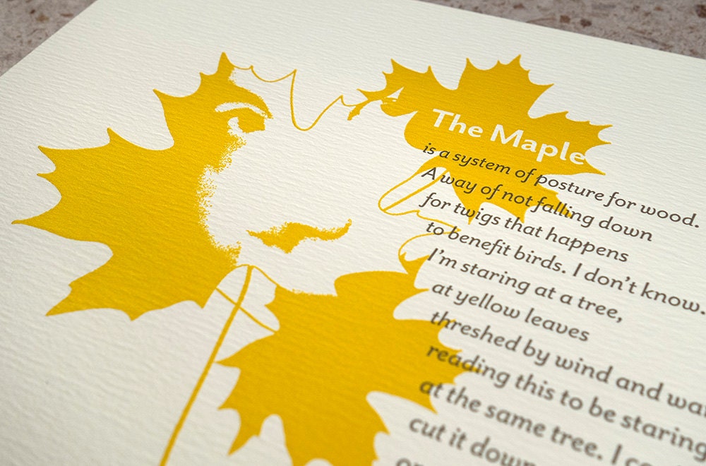 Letterpress Poetry Broadside Print — "the Maple" by Poet Bob Hicok, Art ...