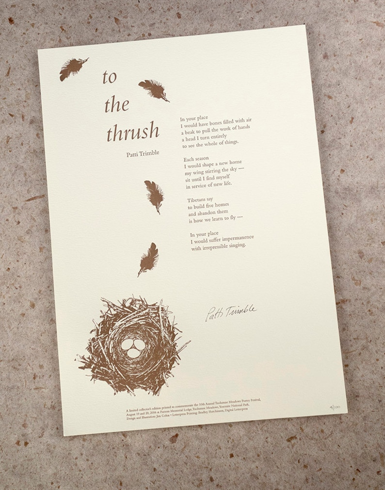 Letterpress Poetry Broadside Print — "to the Thrush" — Poet Patti ...