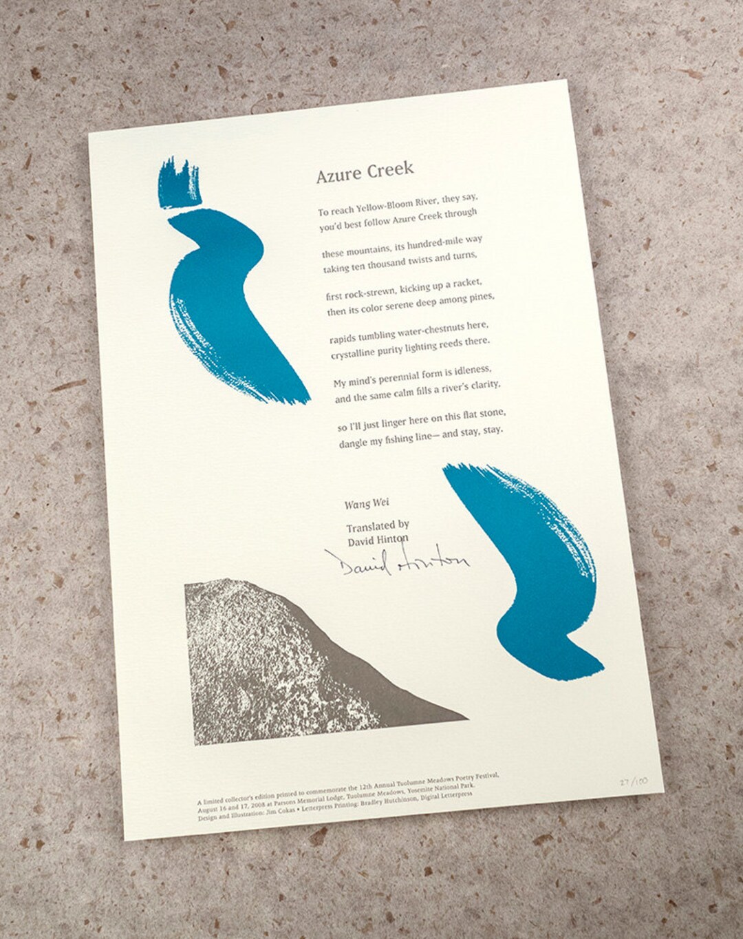 Letterpress Poetry Broadside Print — "azure Creek" — Poet David Hinton ...