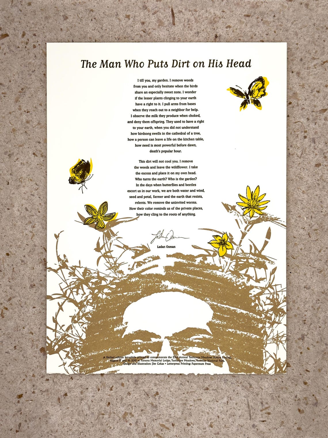 Letterpress Poetry Broadside Print — "the Man Who Puts Dirts on His ...