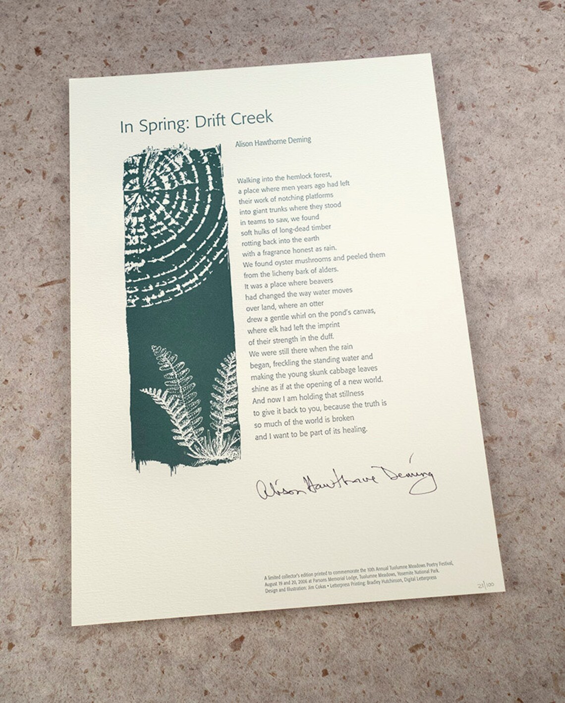 Letterpress Poetry Broadside Print in Spring Drift Creek Poet Alison ...