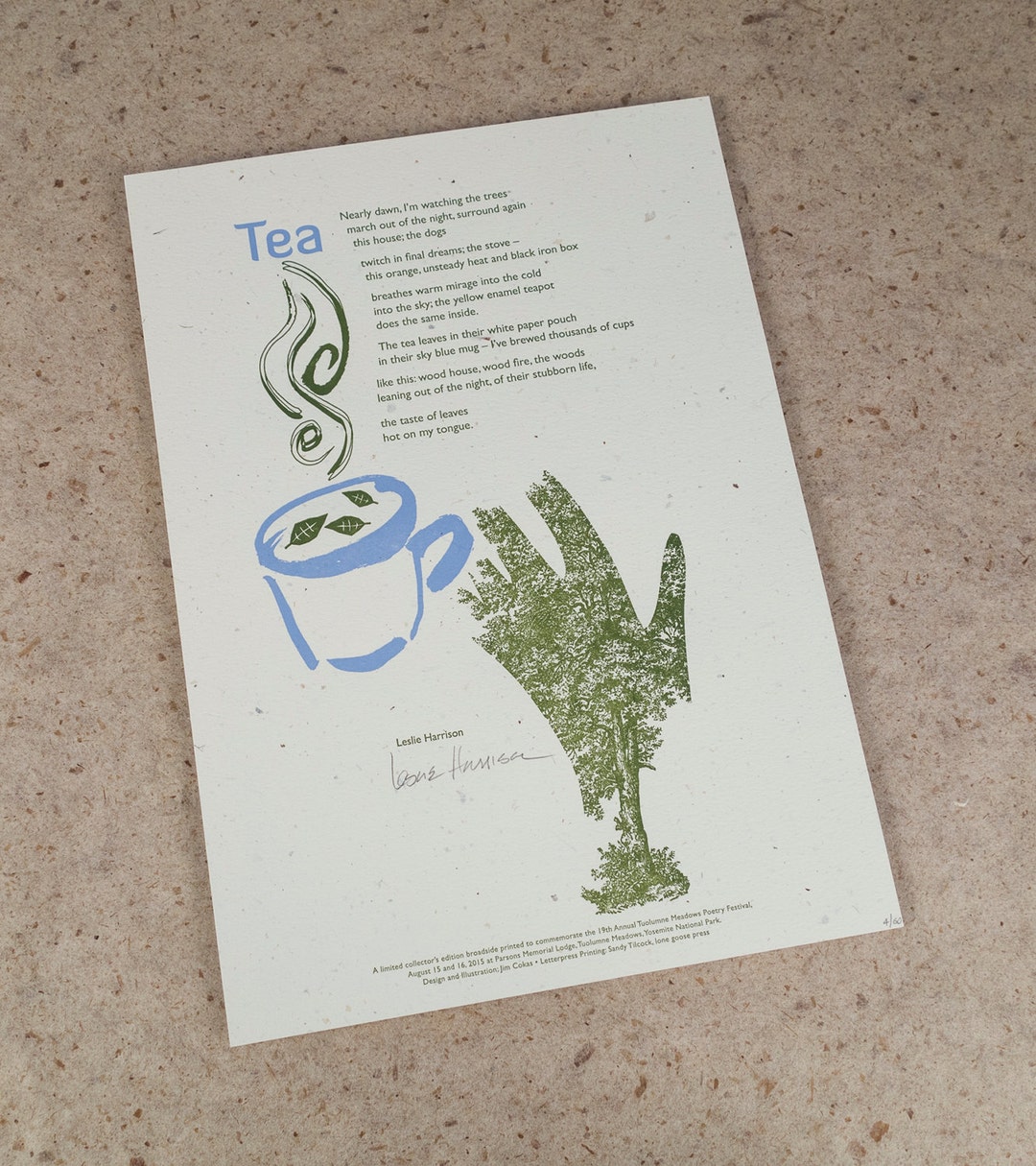 Letterpress Poetry Broadside Print tea by Poet Leslie Harrison, Art ...