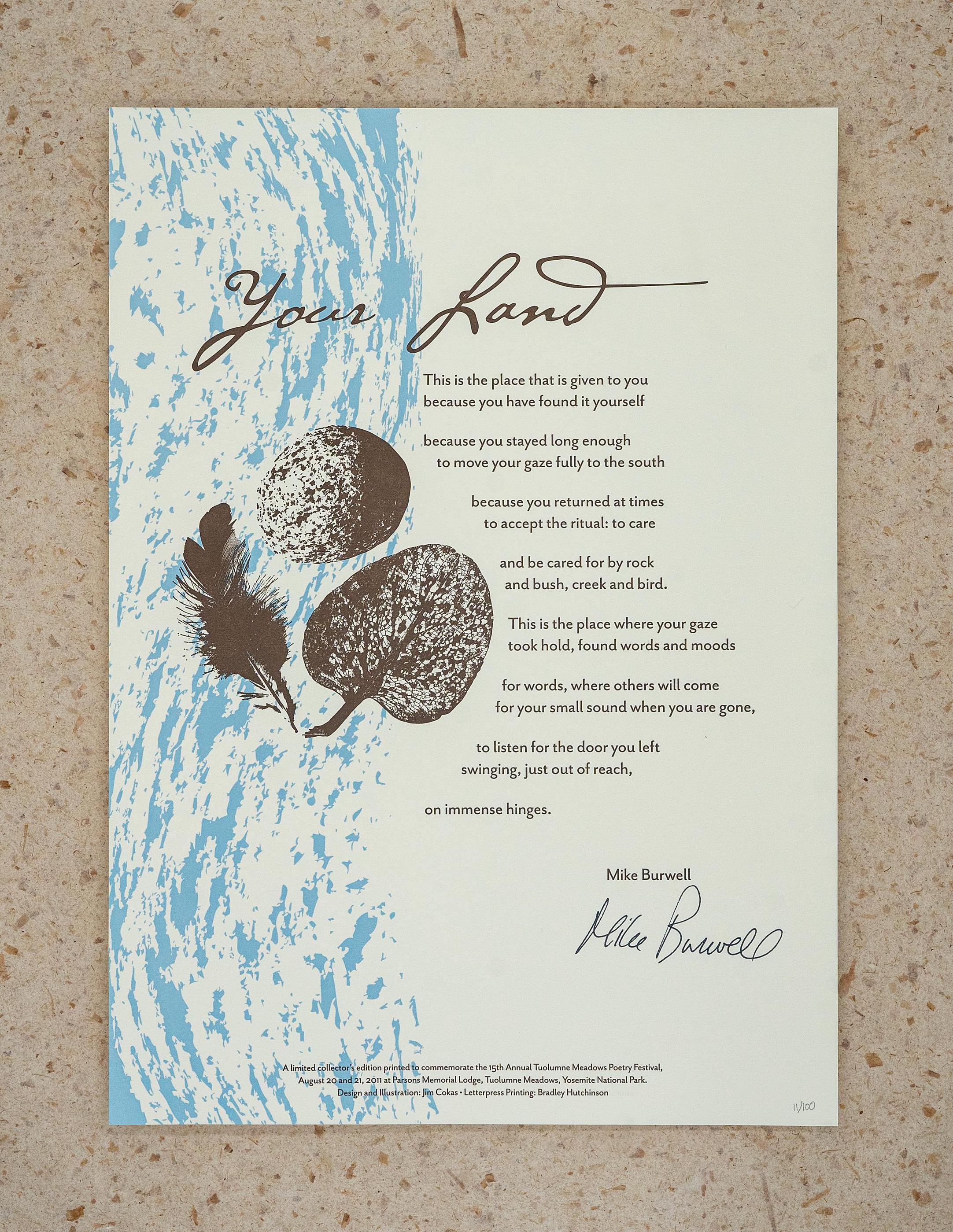 Letterpress Poetry Broadside — "your Land" — Poet Mike Burwell, Art ...