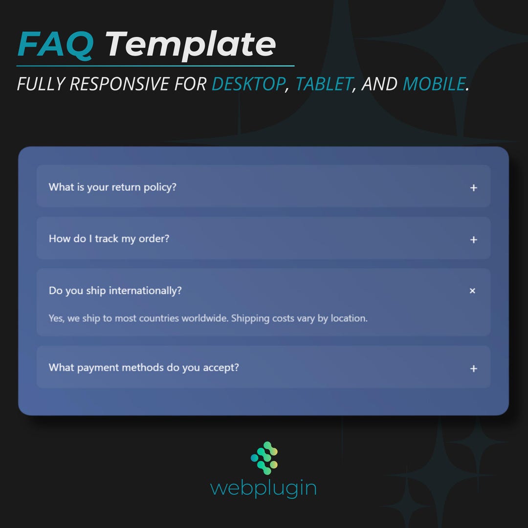 Blue Modern FAQ Template | Responsive Html FAQ Section | Easy Embed for ...