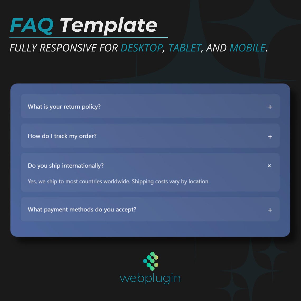 Blue Modern FAQ Template | Responsive Html FAQ Section | Easy Embed for ...