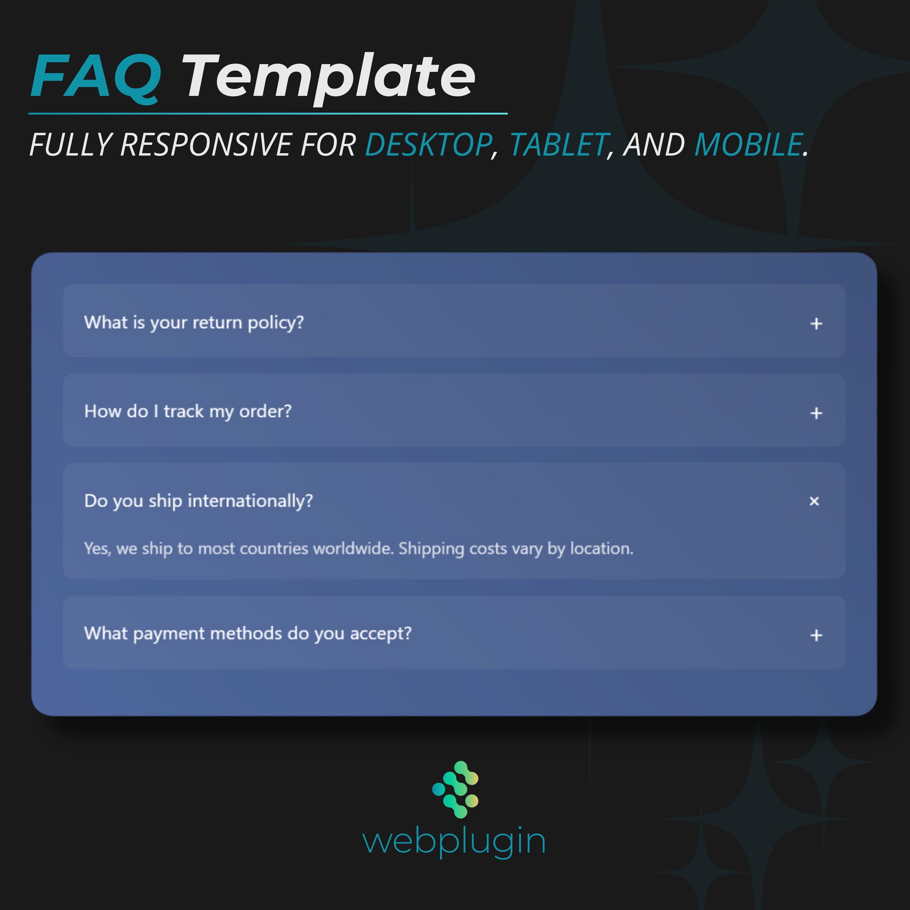 Blue Modern FAQ Template | Responsive Html FAQ Section | Easy Embed for ...