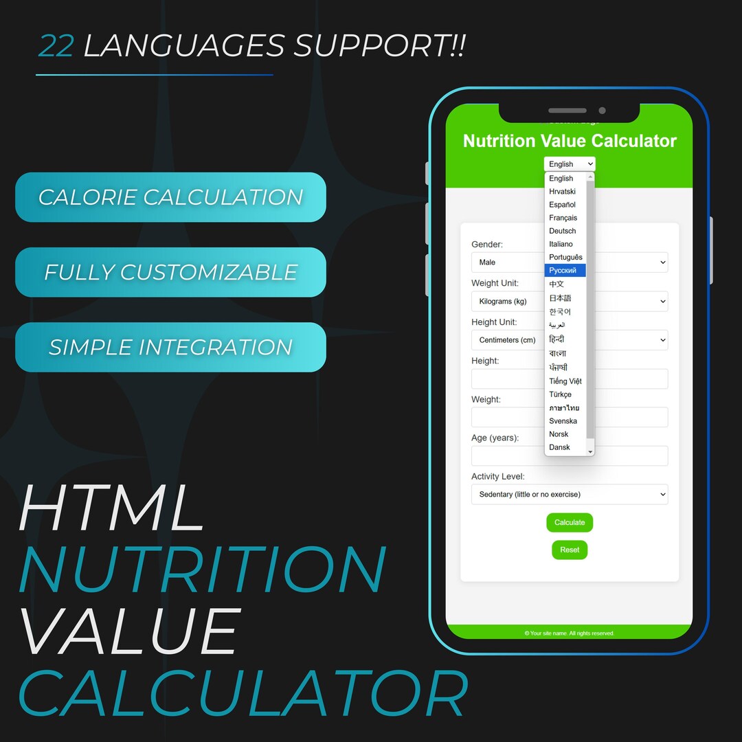 HTML Nutrition Calculator | Web Template for Wix, Shopify, Wordpress ...