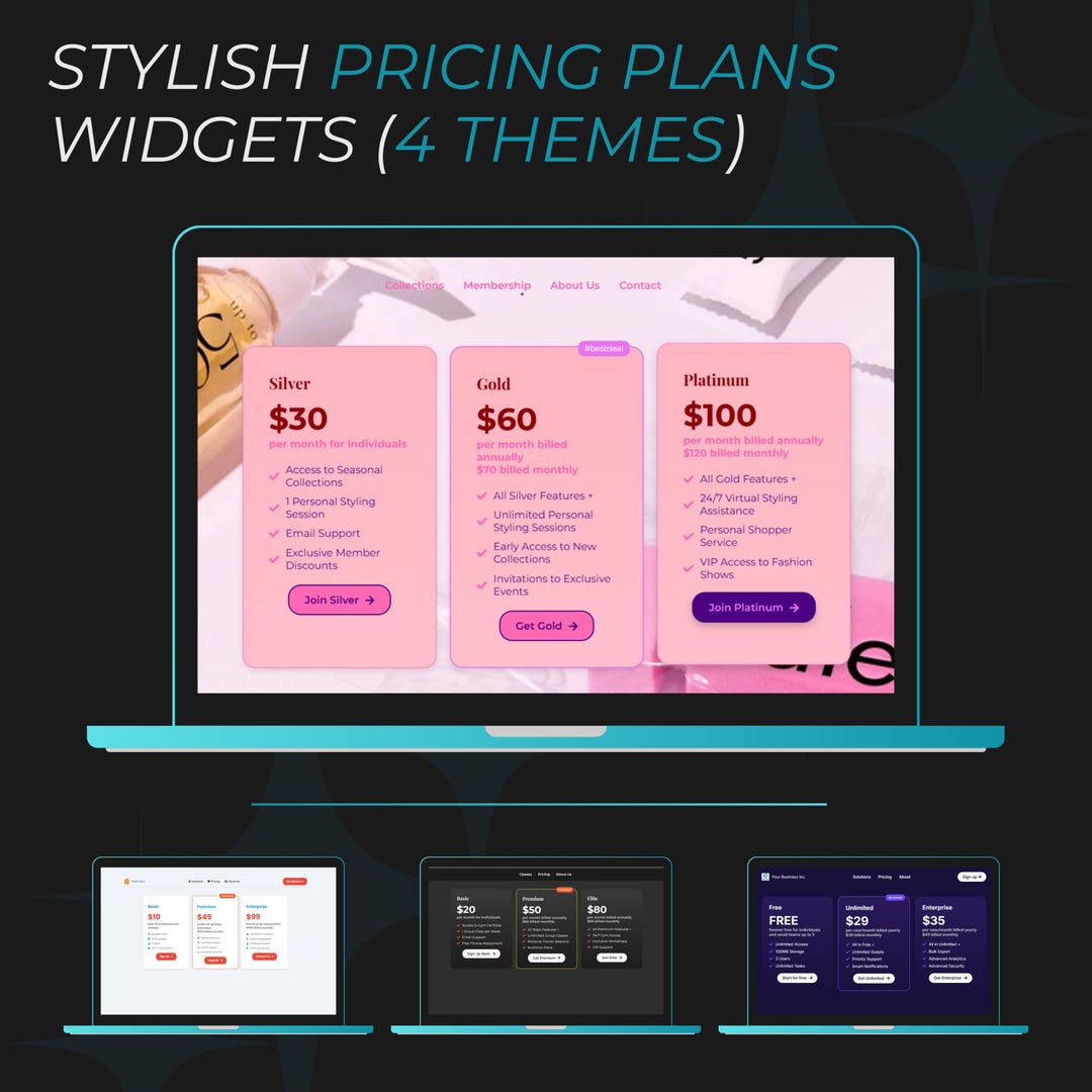 Stylish Pricing Plans Widgets (4 Themes) - Web Template | Pricing Plans ...