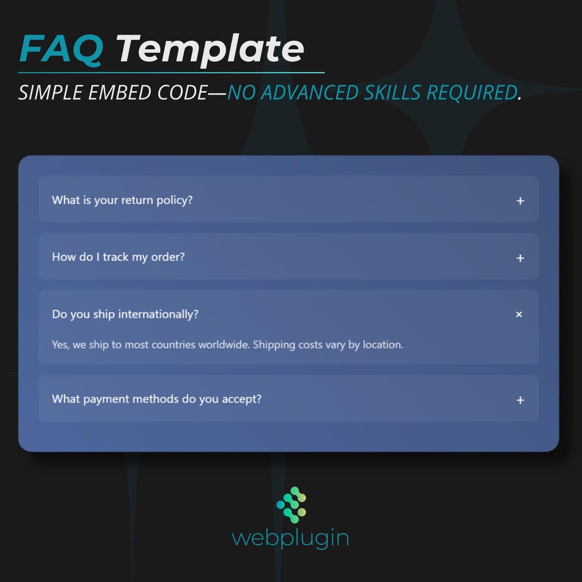 Blue Modern FAQ Template | Responsive Html FAQ Section | Easy Embed for ...