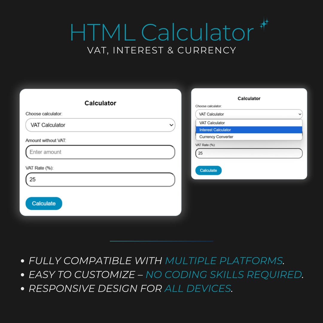 HTML Calculator With VAT, Interest & Currency Features | Website ...