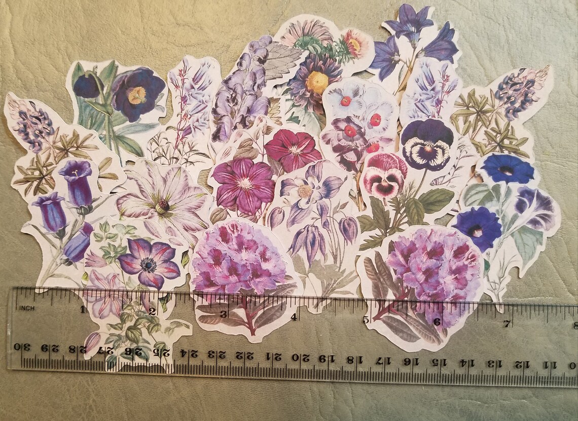 Mini Paper Ephemera Pack, Pre Cut Ephemera, Purple Flowers Ephemera ...