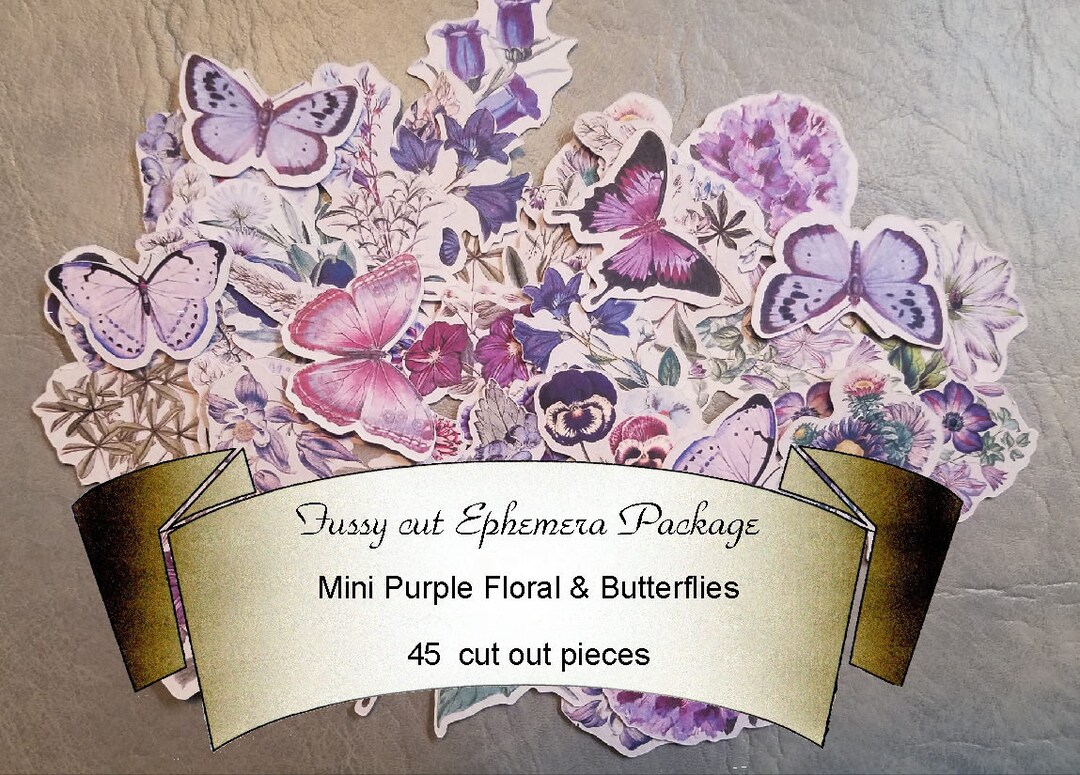 Mini Paper Ephemera Pack, Pre Cut Ephemera, Purple Flowers Ephemera ...