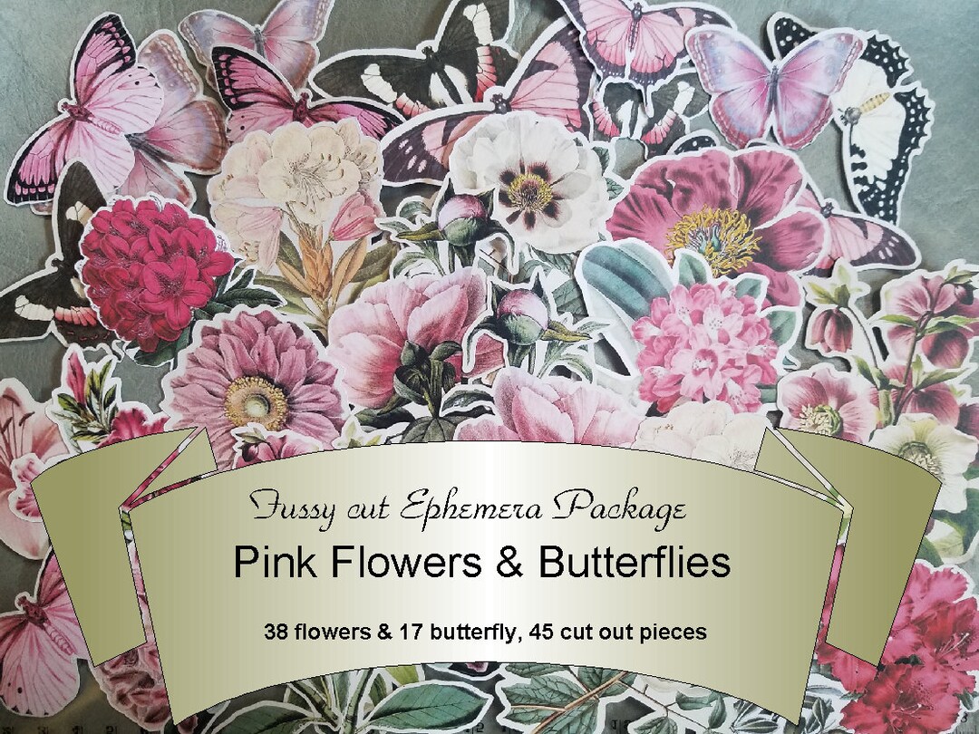 Pink Flower Paper Ephemera Pack, Pre Cut Ephemera, Floral Ephemera ...