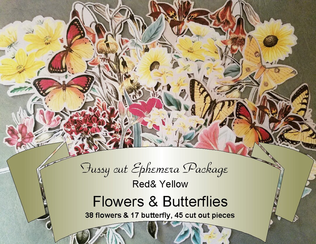 Butterfly and Flora Ephemera, Paper Ephemera Pack, Pre Cut Ephemera ...