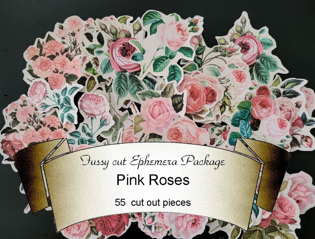 Pink Roses, Ephemera, Paper Ephemera Pack, Pre Cut Ephemera, Vintage ...