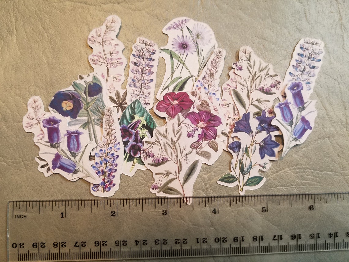 Mini Paper Ephemera Pack, Pre Cut Ephemera, Purple Flowers Ephemera ...