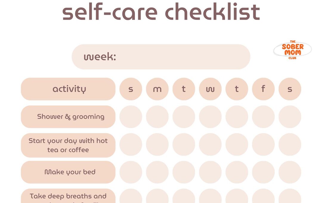 Self-care Checklist for Newly Sober Moms - Etsy