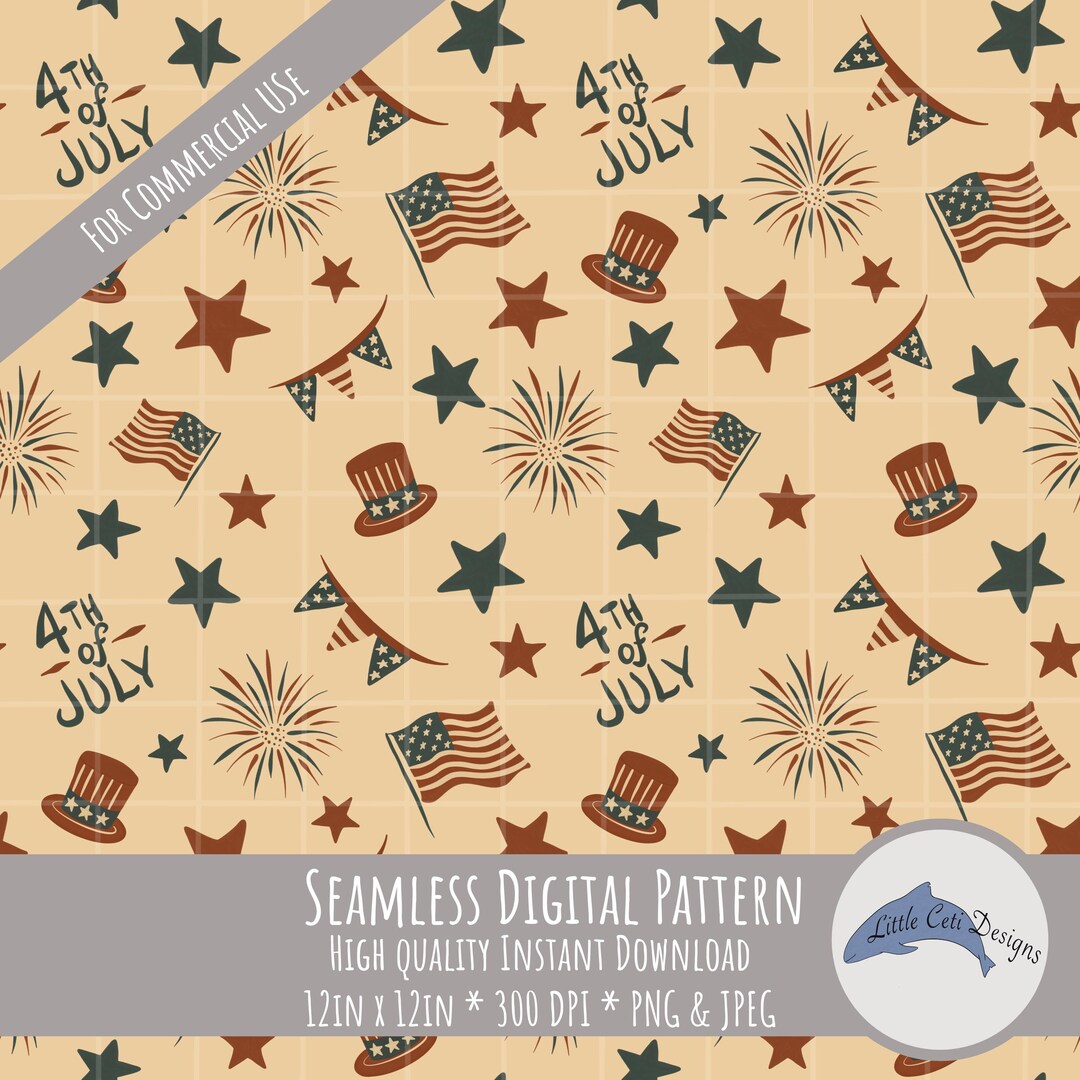 Patriotic Seamless Pattern Digital Download Independence Day Paper USA ...
