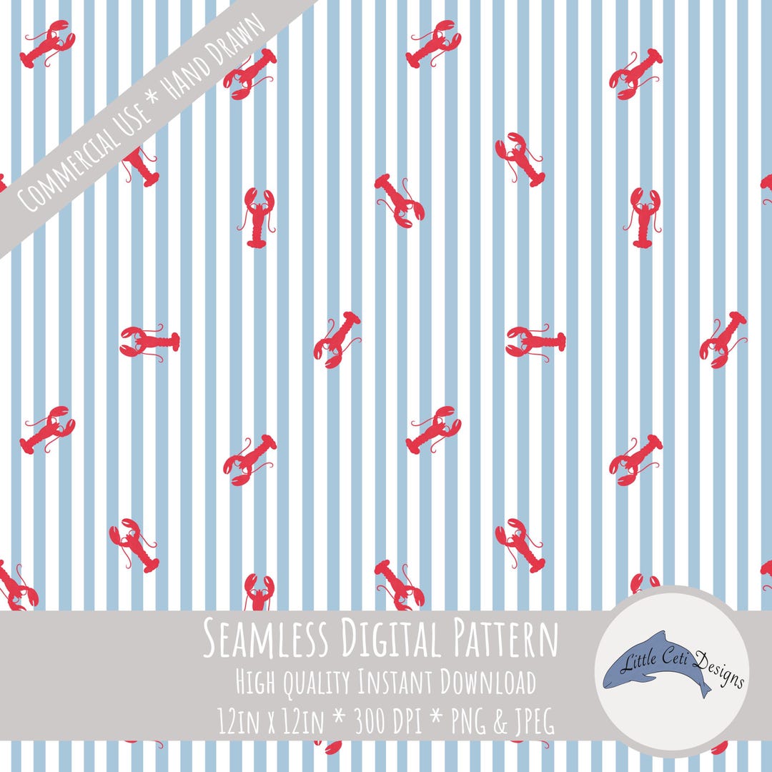 Nautical Lobster Seamless Pattern, Hand Drawn Coastal Red Lobsters ...