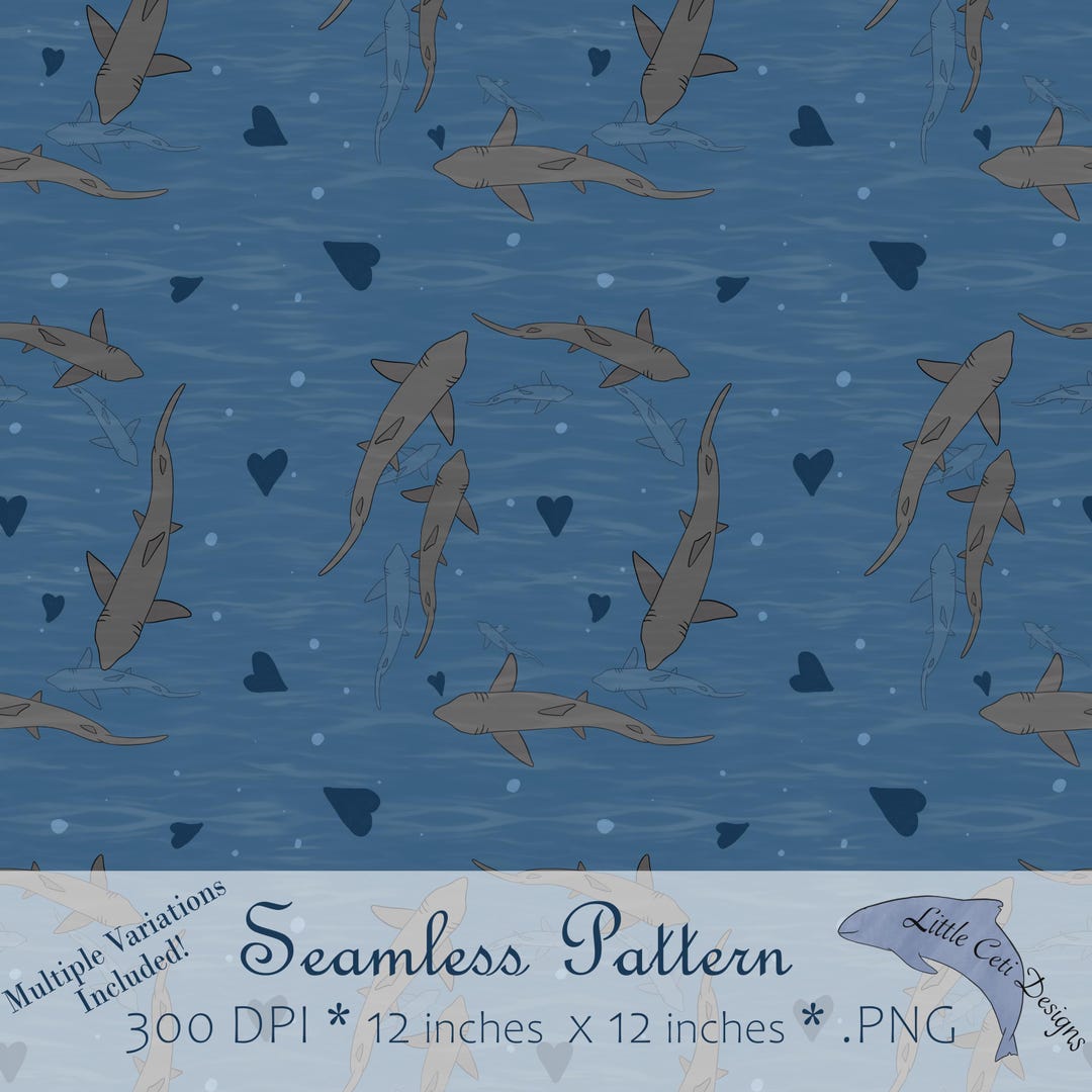 Hand Drawn Basking Shark Courtship Torus Seamless Pattern and Clipart ...