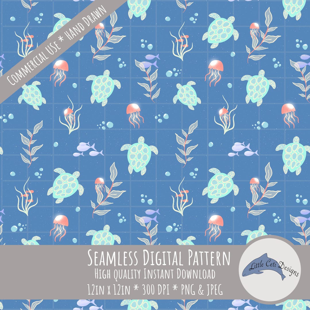 Sea Turtle Seamless Pattern Digital Download, Nautical Wallpaper ...