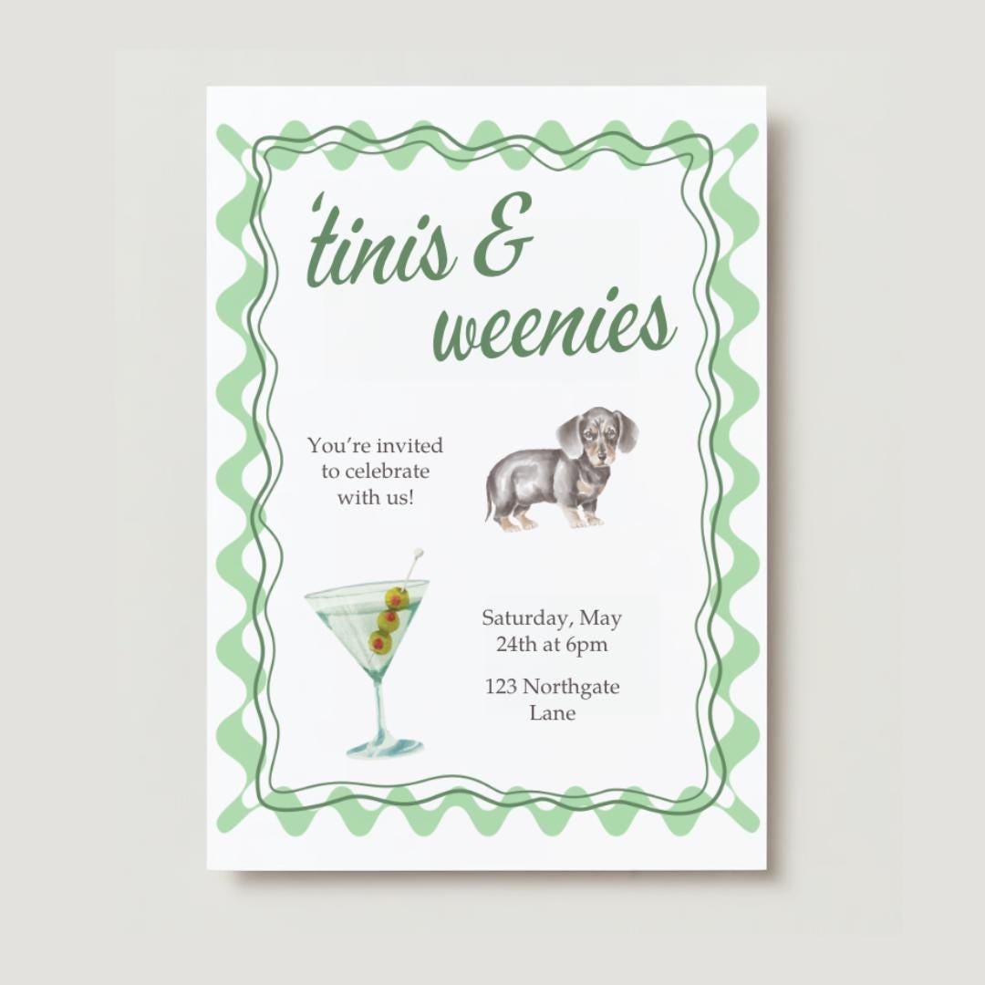Tinis & Weenies Dachshund Birthday Invitation Card - Etsy