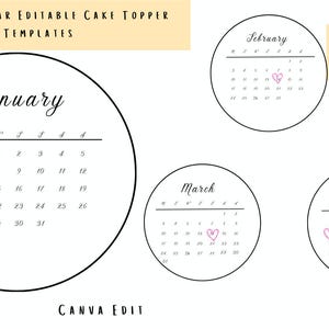 2025 Calendar Cake Topper Template: Round, Editable Canva Design ...