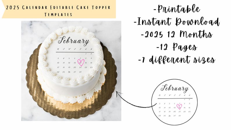 2025 Calendar Cake Topper Template: Round, Editable Canva Design ...