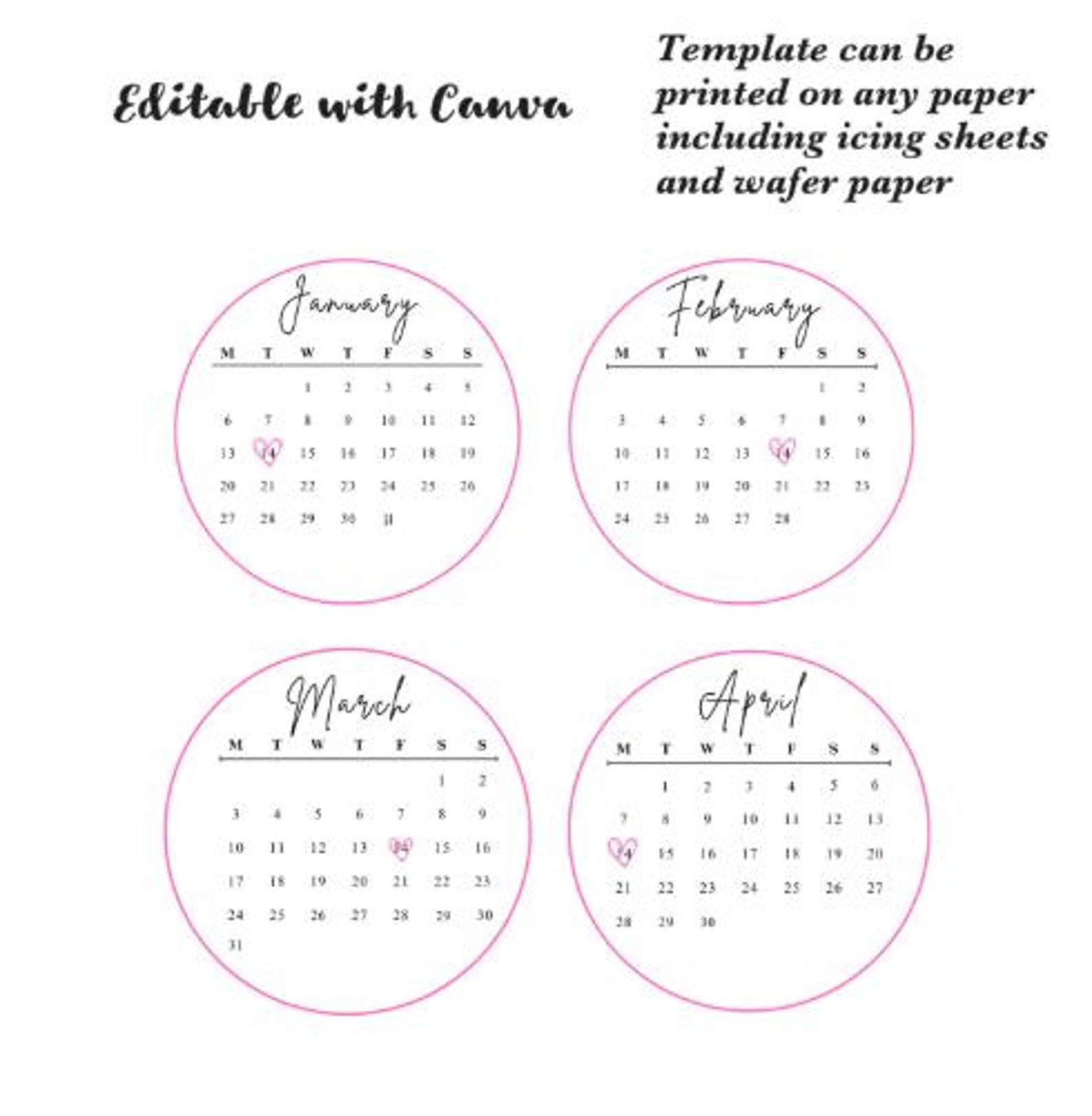 2025 Calendar Cake Topper Template: Round, Editable Canva Design ...
