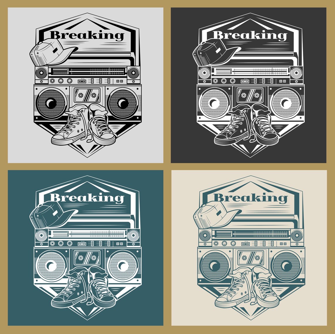 Retro Boombox Vector Art - Hip Hop Illustration With Sneakers & Cap ...