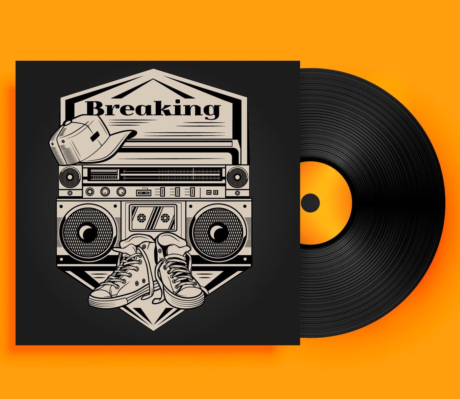 Retro Boombox Vector Art - Hip Hop Illustration With Sneakers & Cap ...